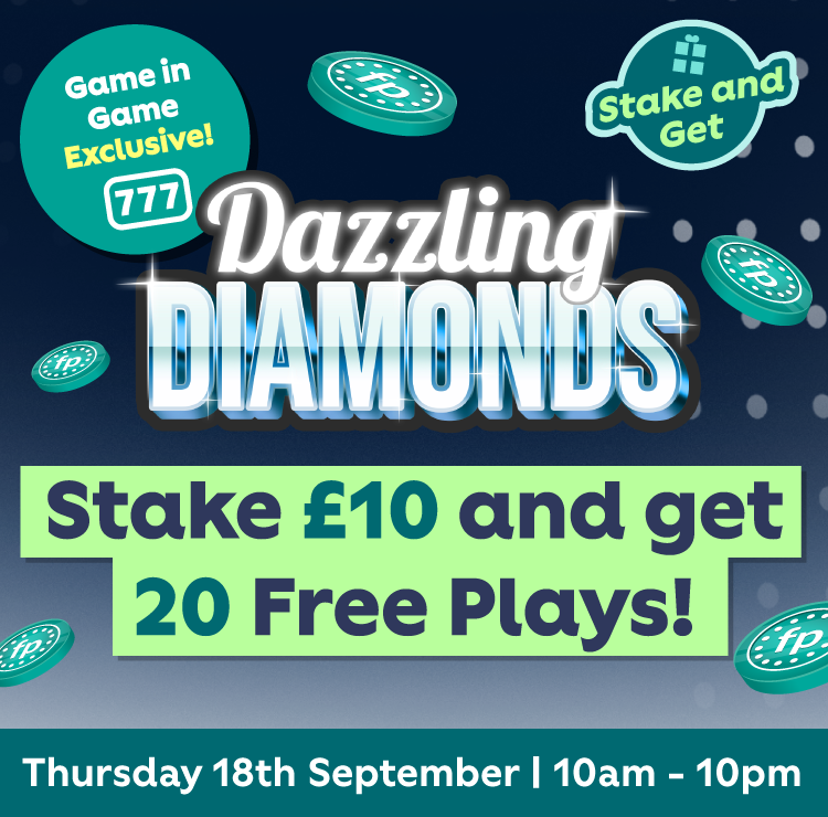Dazzling Diamonds: Stake £10, get 20 Free Plays | tombola arcade